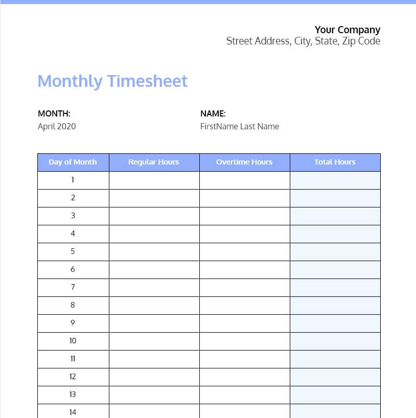 Free Microsoft Excel Timesheet Templates