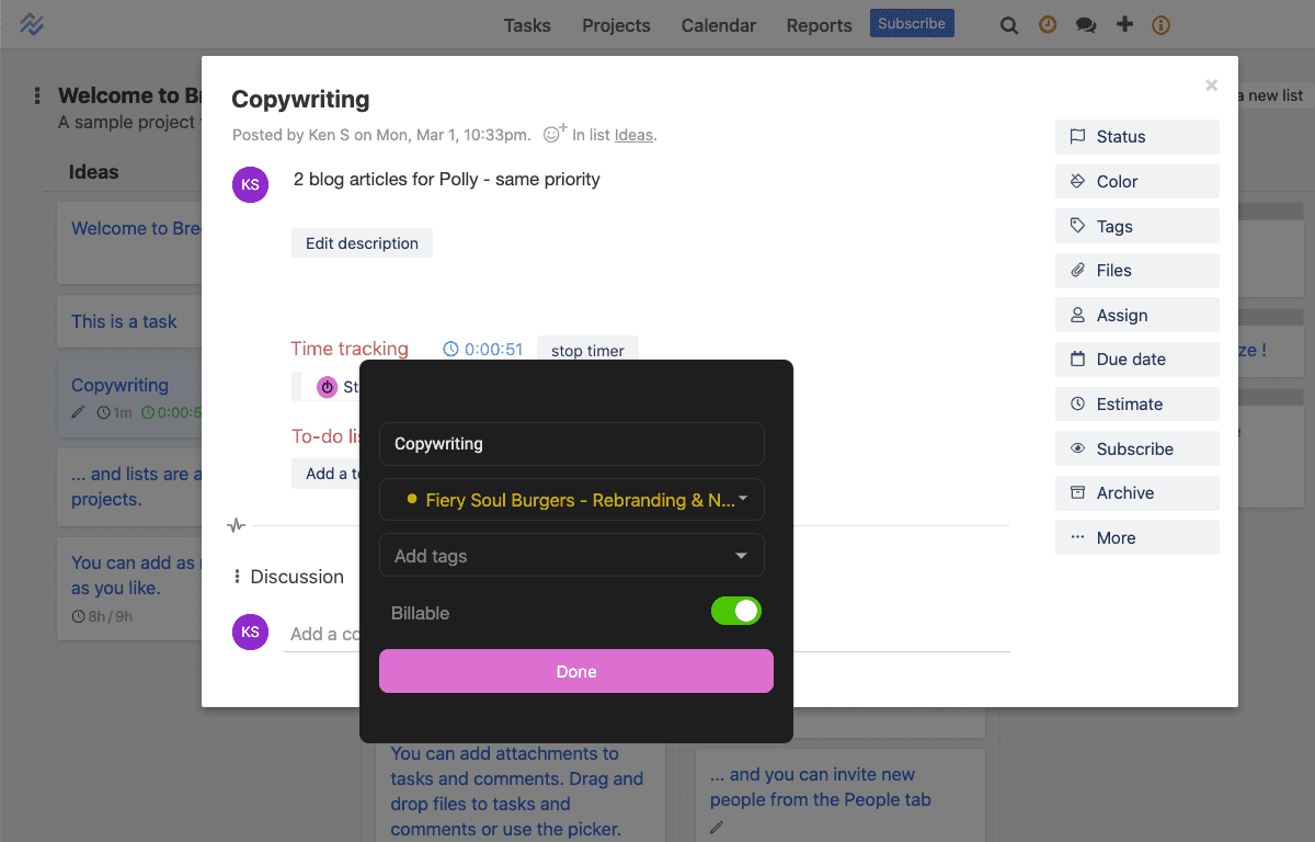 Time tracking integration with Breeze