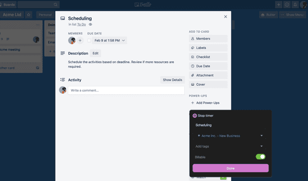 Time tracking integration with Trello