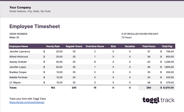 FREE Timesheet Templates | Excel, Sheets, Word, PDF | Toggl Track