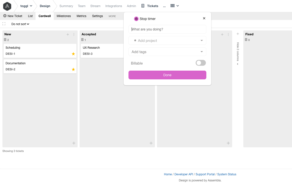 Time tracking integration with Assembla